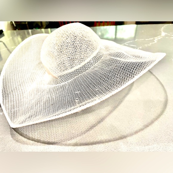 Accessories | French Starched Net Broad Brim Hat W Wire Rim All White ...